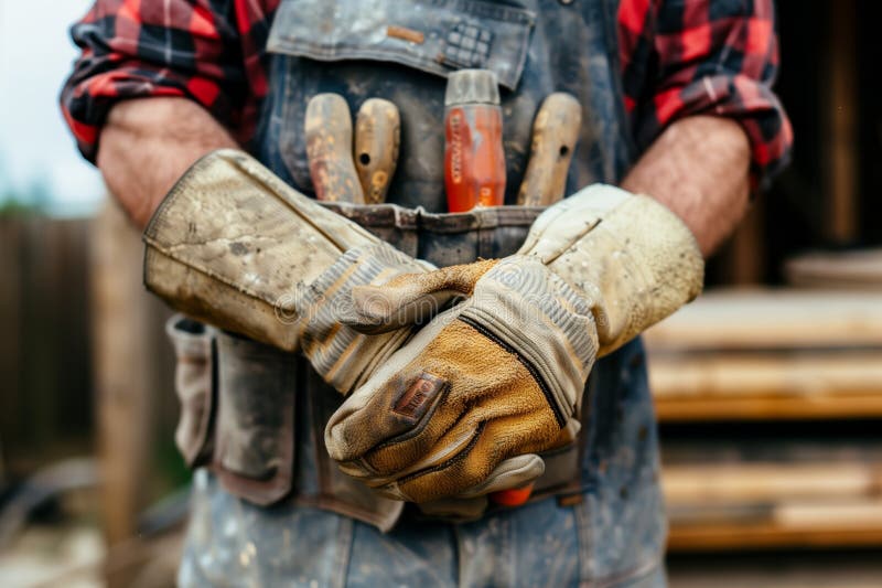 Carpenter in Flannel with Leather Tool Belt Stock Image - Image of ...