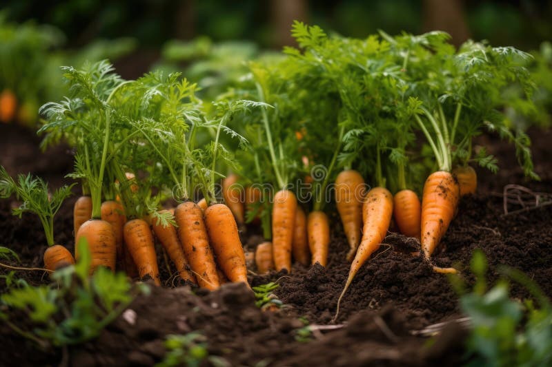 Close Up of Carrot Heads in a Garden Generative AI Stock Image - Image ...