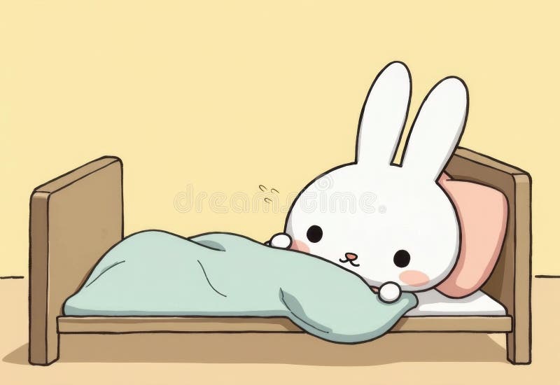 Close Up Cartoon of a Bunny in a Bed Stock Illustration - Illustration ...