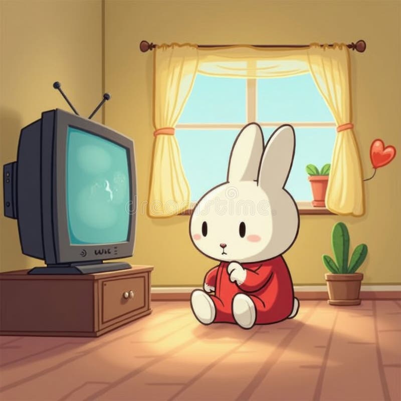 Close Up Cartoon Bunny Watching Television Stock Illustration ...