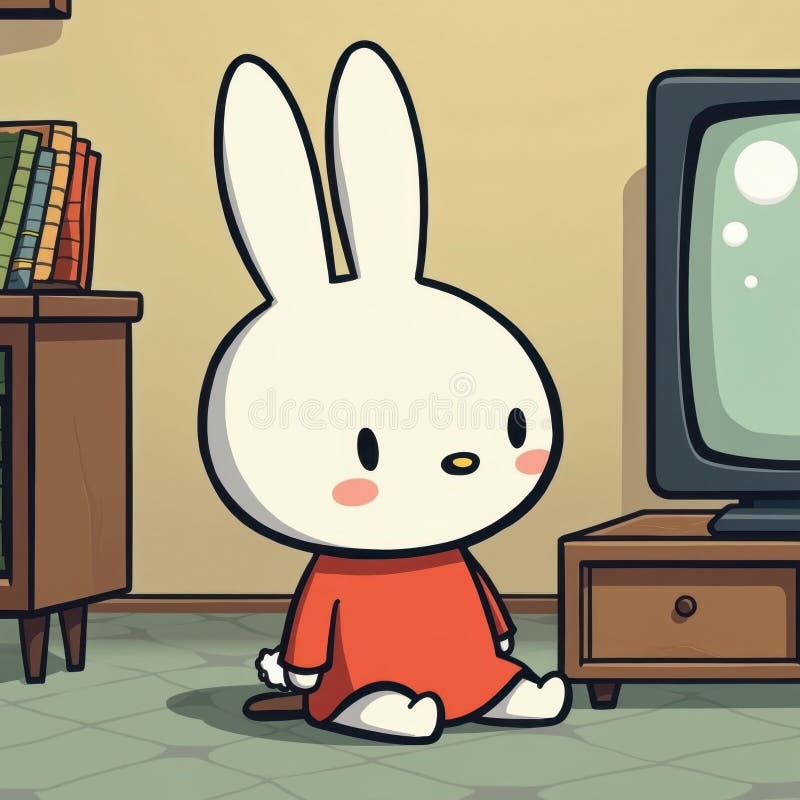 Close Up Cartoon Bunny Watching Television Stock Illustration ...