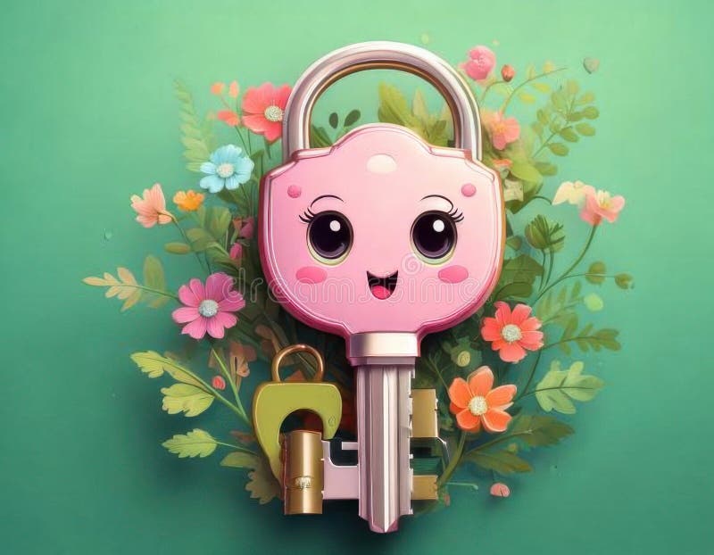 Close Up of a Cartoon of a Key with Smiley Face Stock Illustration ...