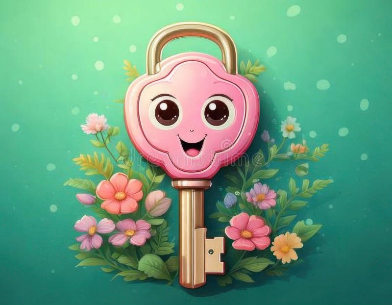 Close Up of a Cartoon of a Key with Smiley Face Stock Illustration ...