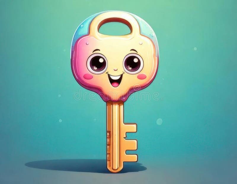 Close Up of a Cartoon of a Key with Smiley Face Stock Illustration ...