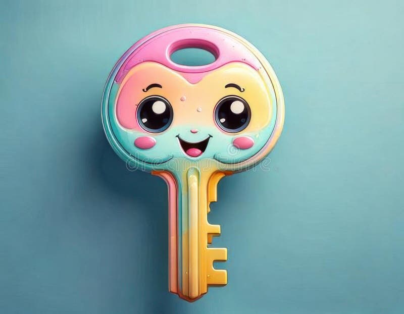 Close Up of a Cartoon of a Key with Smiley Face Stock Illustration ...