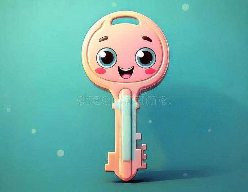 Close Up of a Cartoon of a Key with Smiley Face Stock Illustration ...