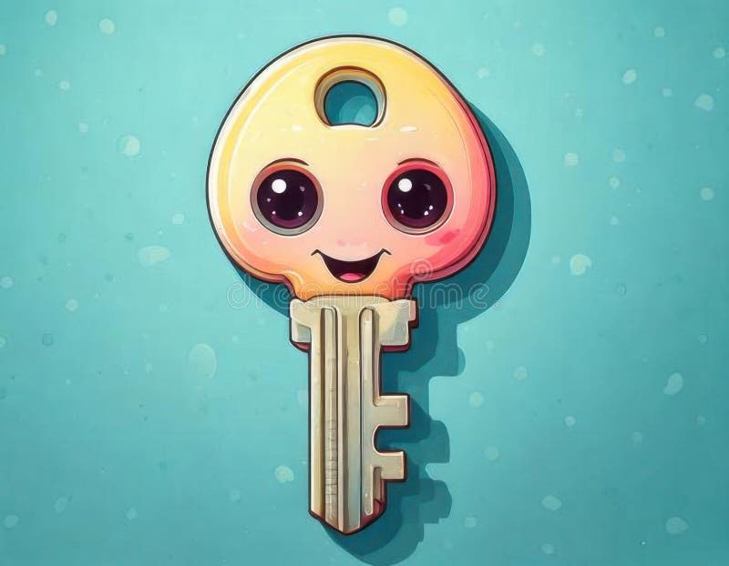 Close Up of a Cartoon of a Key with Smiley Face Stock Illustration ...