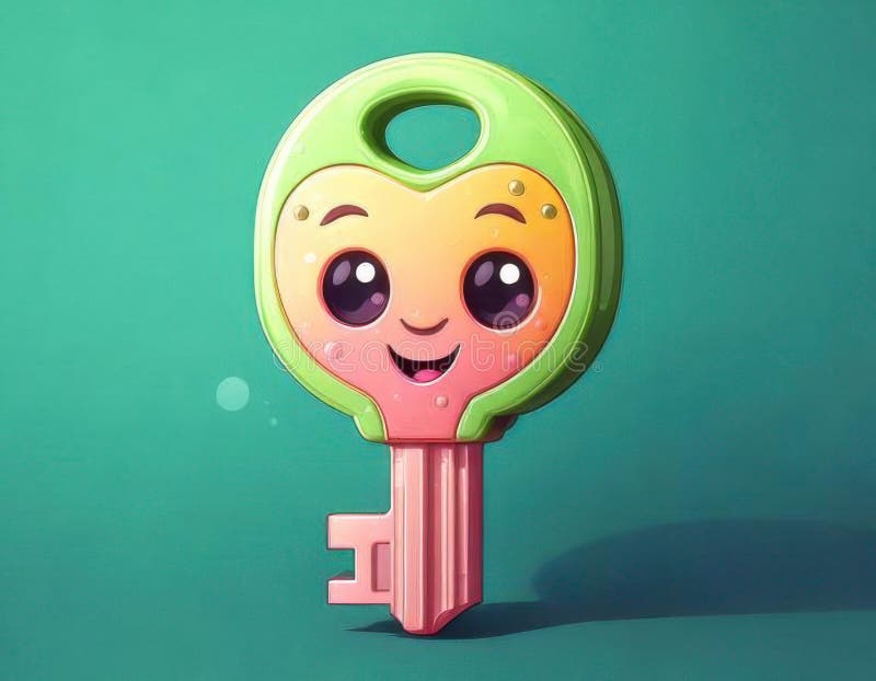 Close Up of a Cartoon of a Key with Smiley Face Stock Illustration ...