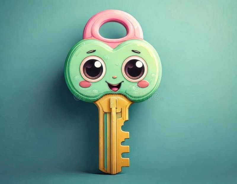 Close Up of a Cartoon of a Key with Smiley Face Stock Illustration ...