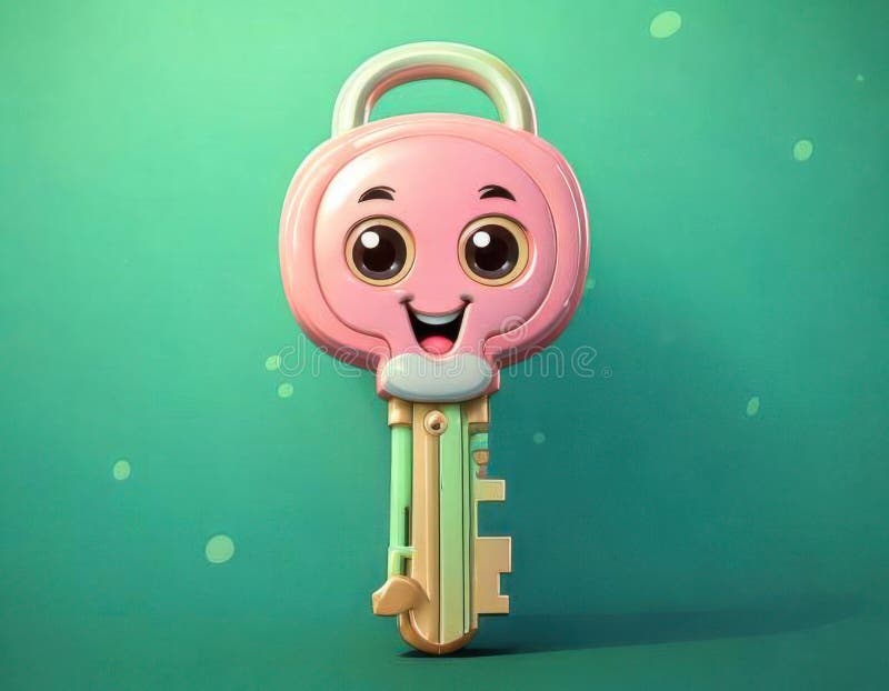 Close Up of a Cartoon of a Key with Smiley Face Stock Illustration ...