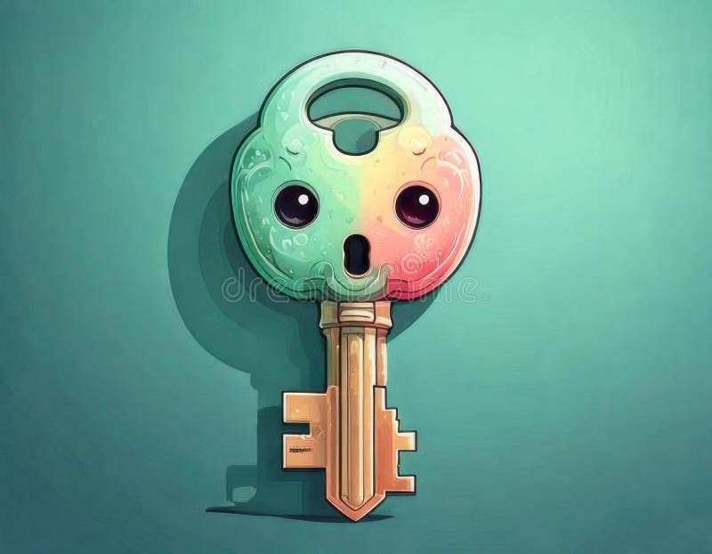 Close Up of a Cartoon of a Key with Smiley Face Stock Illustration ...