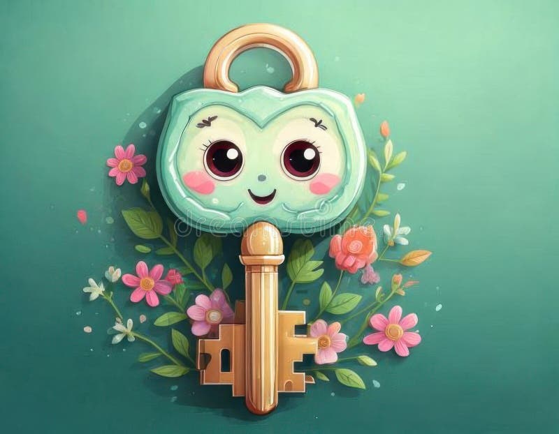 Close Up of a Cartoon of a Key with Smiley Face Stock Illustration ...