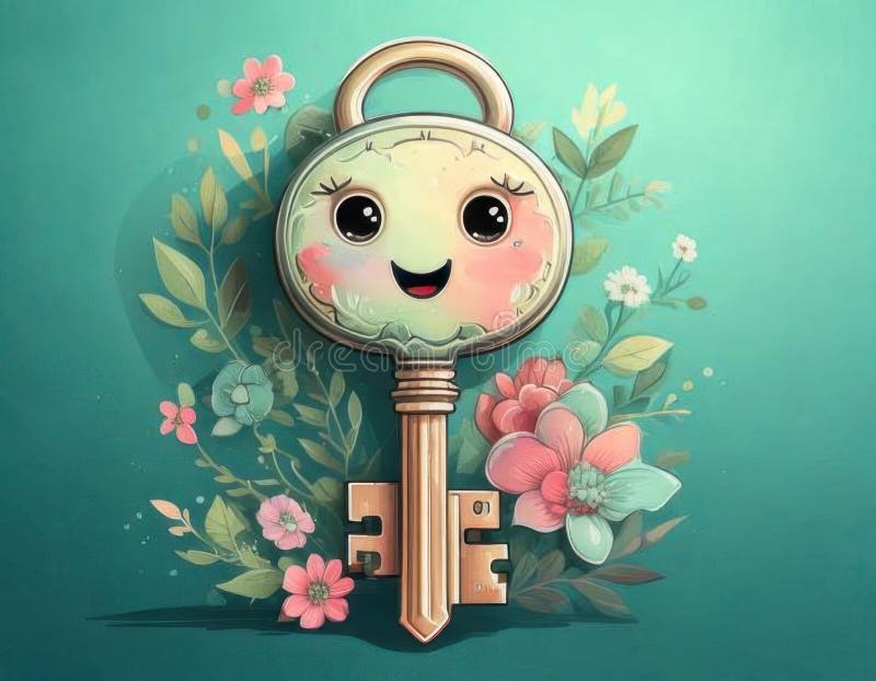 Close Up of a Cartoon of a Key with Smiley Face Stock Illustration ...