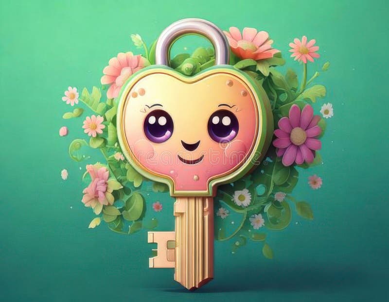 Close Up of a Cartoon of a Key with Smiley Face Stock Illustration ...