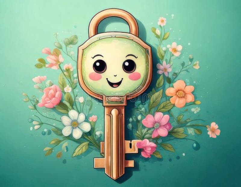 Close Up of a Cartoon of a Key with Smiley Face Stock Illustration ...