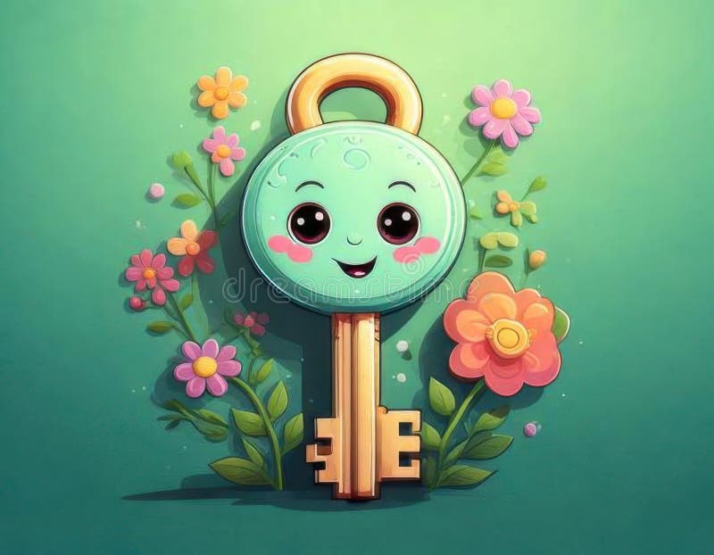 Close Up of a Cartoon of a Key with Smiley Face Stock Illustration ...
