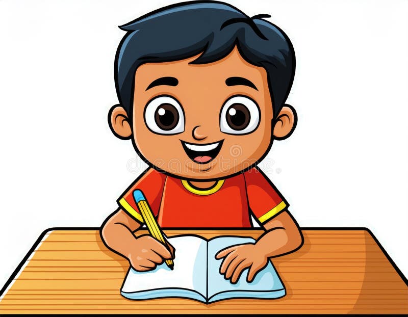 Close Up Cartoon of a Young Boy Learning Stock Illustration ...