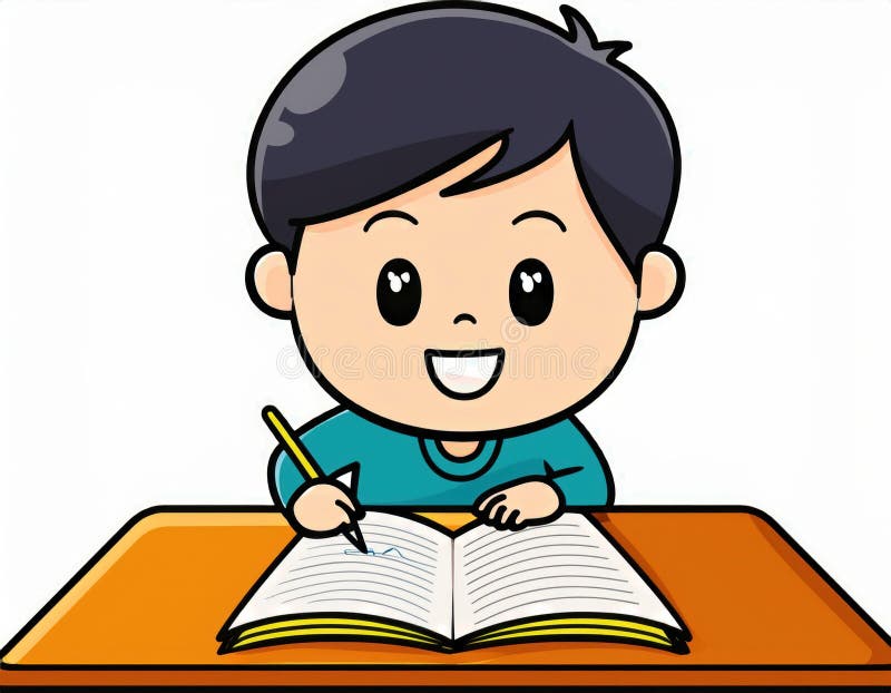 Close Up Cartoon of a Young Boy Learning Stock Illustration ...