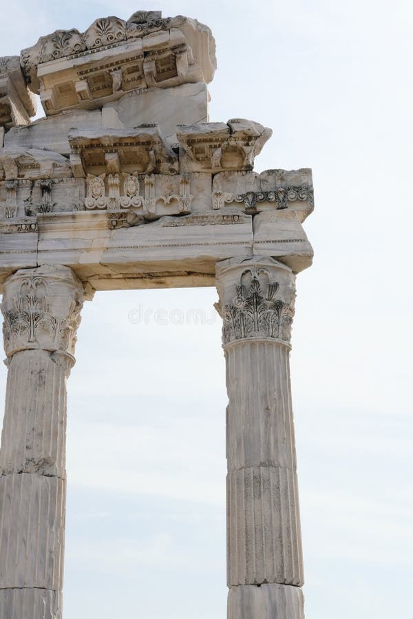 Close-Up of Carved Marble Columns at Bergama Acropolis. Bergama, Turkey ...