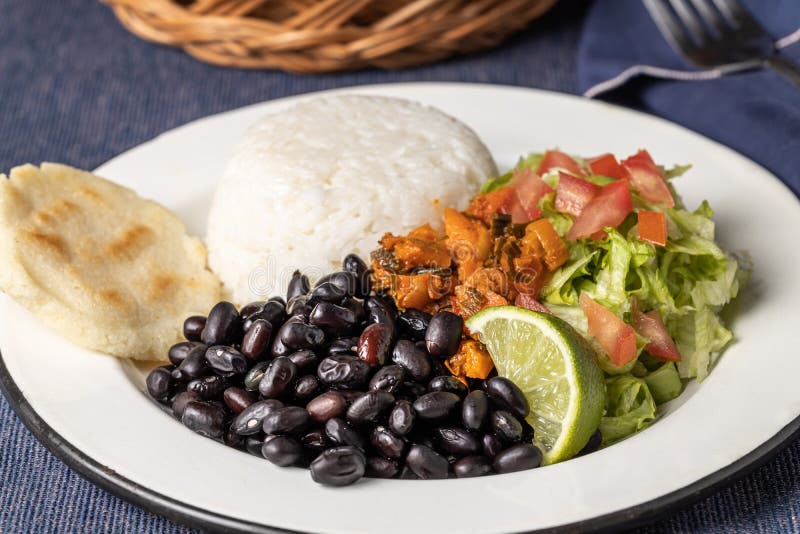Close Up of Casado, Typical Costa Rican Dish with Rice, Beans and ...