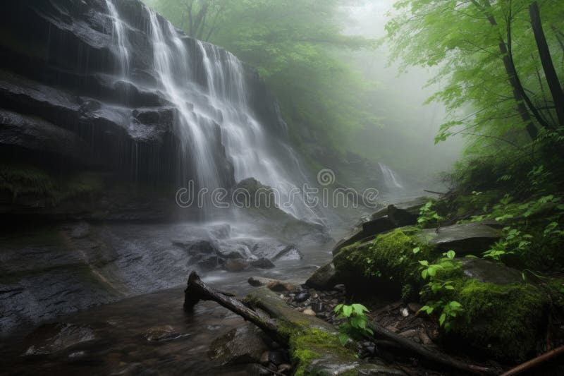 Close-up of Cascading Spring Waterfalls, with Droplets and Mist Visible ...