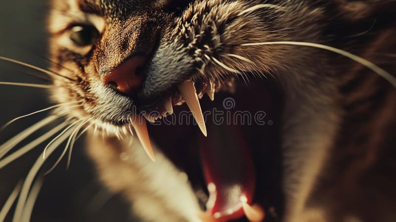 Close-up of a Cat with Bared Teeth, Showcasing Its Fierce Expression ...