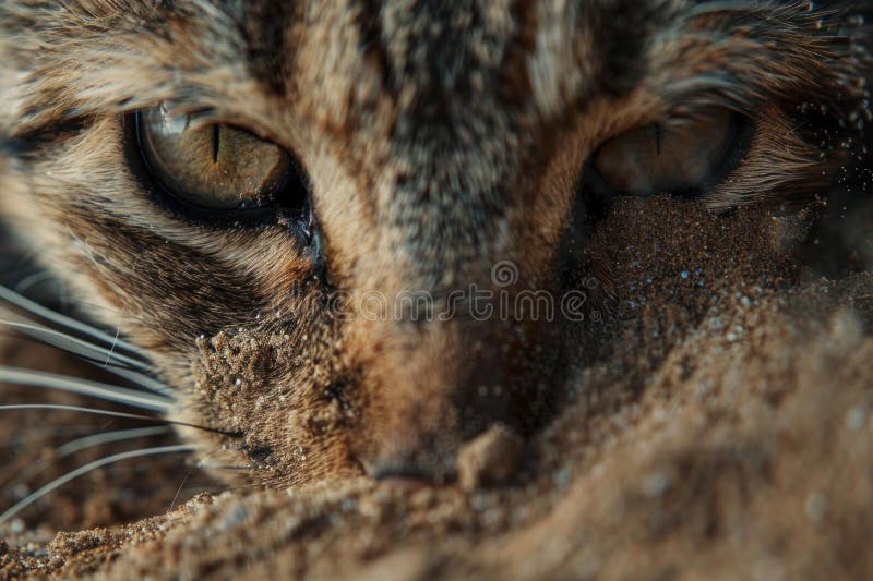 Cat Digging in the Sand with Intense Eyes Stock Photo - Image of wild ...
