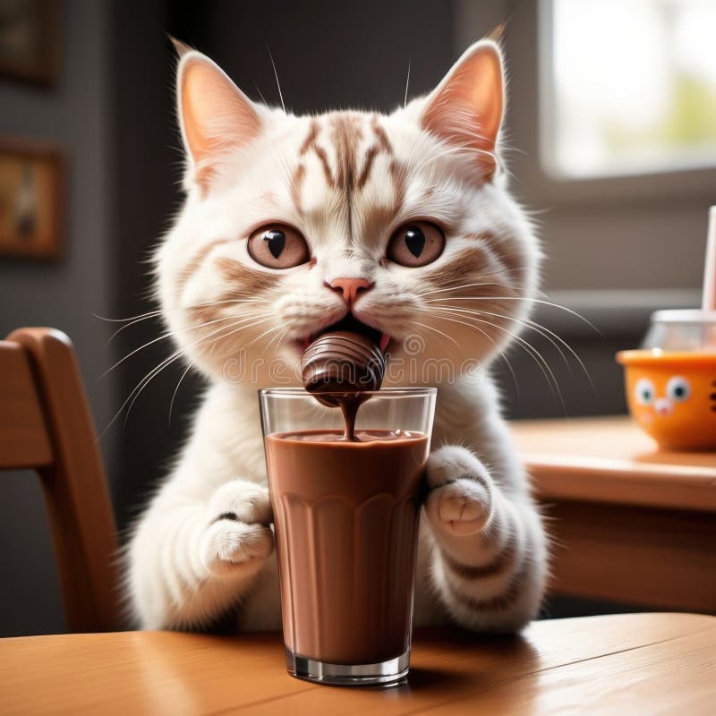 Close Up Cat Drinking Chocolate Milk Stock Illustration - Illustration ...