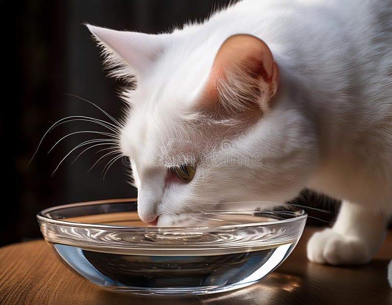 Close-up of a Cat Drinking Water from a Glass Bowl Stock Illustration ...