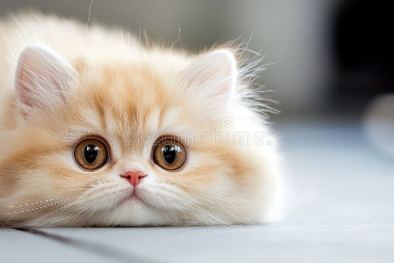 A Close-up of a Cat on the Floor, Head Lowered, Eyes Widened and ...