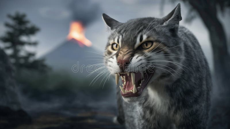 A Close Up of a Cat with Its Mouth Open and Fire in the Background, AI ...