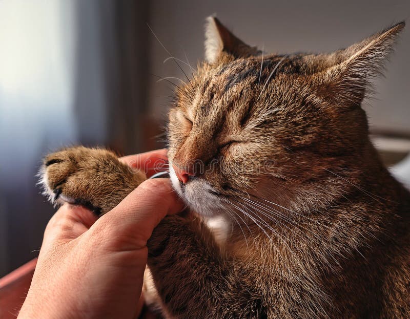A Close-up of a Cat Paw Touching a Human Hand Softly Stock Illustration ...