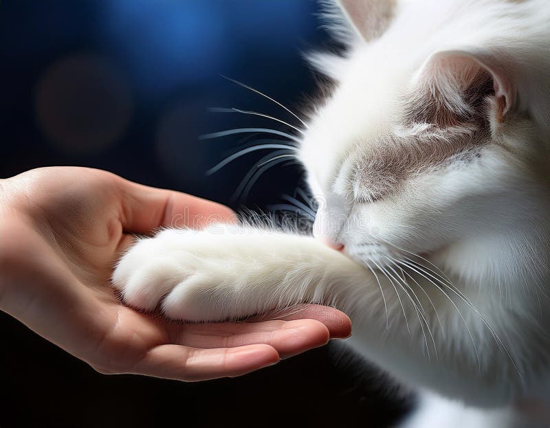 A Close-up of a Cat Paw Touching a Human Hand Softly Stock Illustration ...