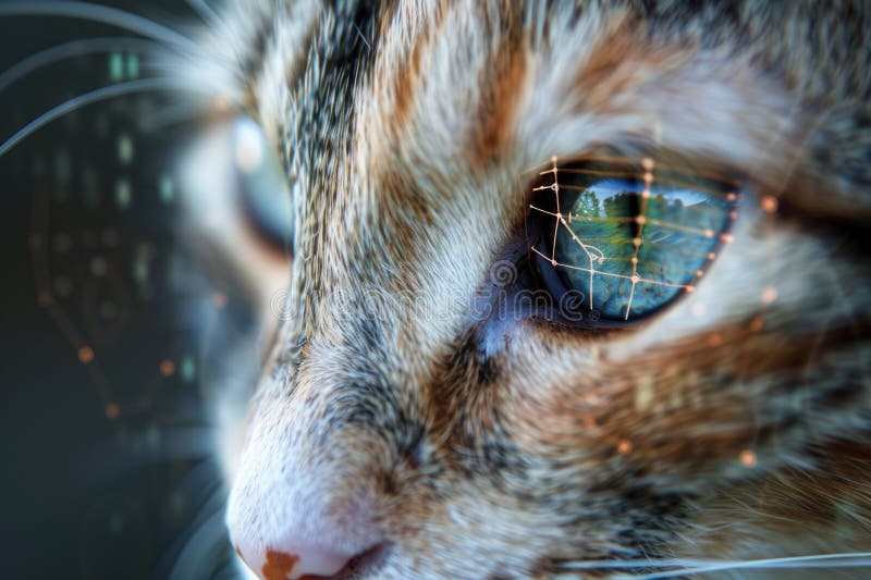 Close-Up of a Cat S Eye Reflecting a Technological Interface ...