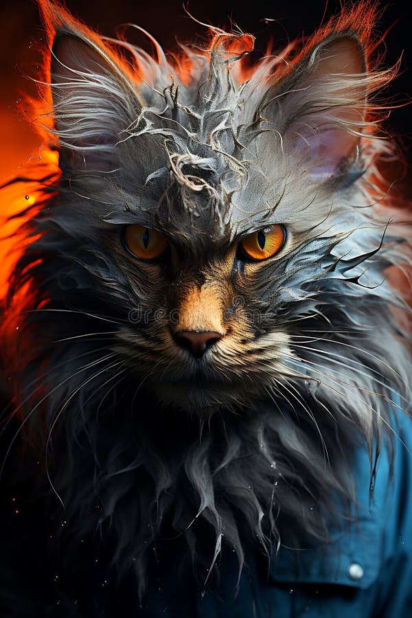 Close Up of Cat S Face with Fire in the Background. Generative AI Stock ...