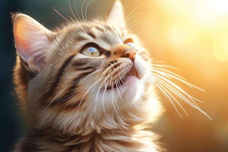 A Close Up of a Cat S Face with Sun Light Flare. Generative Ai Stock ...