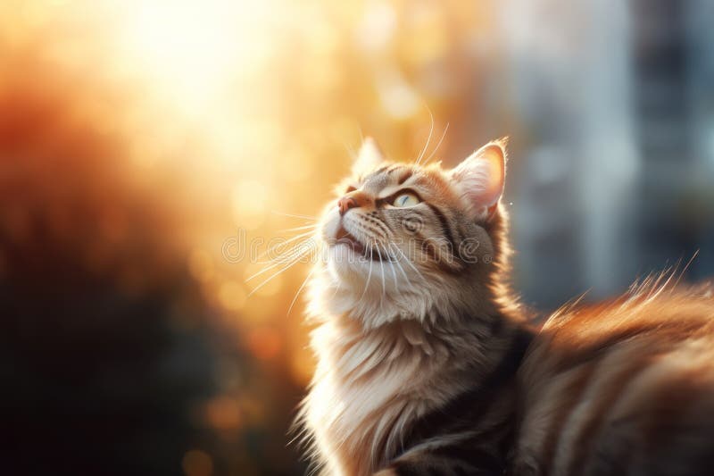 A Close Up of a Cat S Face with Sun Light Flare. Generative Ai Stock ...