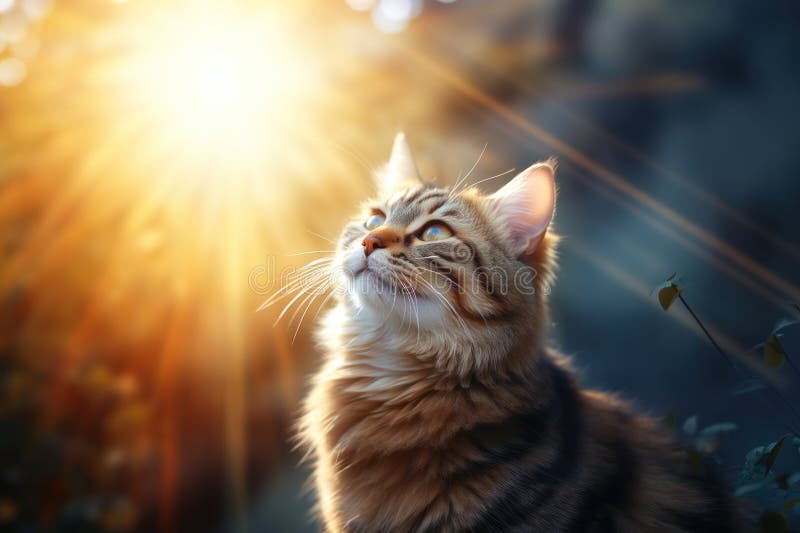 A Close Up of a Cat S Face with Sun Light Flare. Generative Ai Stock ...