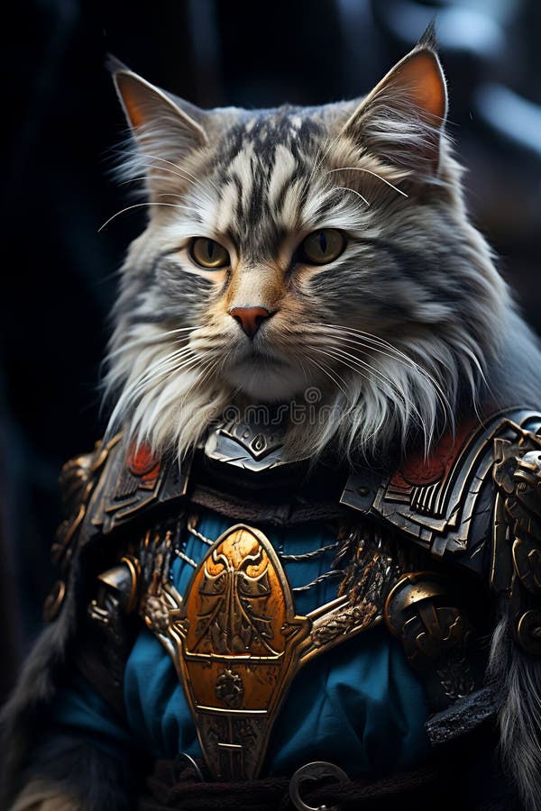Close Up of Cat Wearing Armor and Helmet. Generative AI Stock ...
