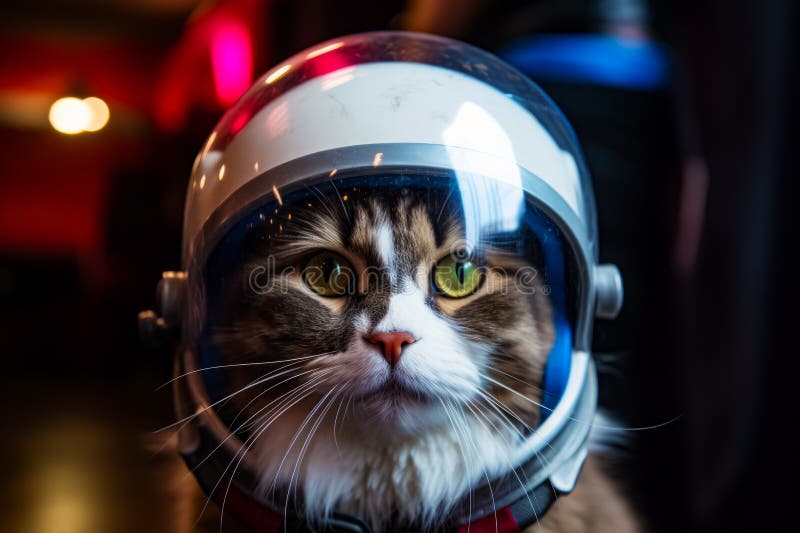 Close Up of Cat Wearing Helmet on Top of Table. Generative AI Stock ...