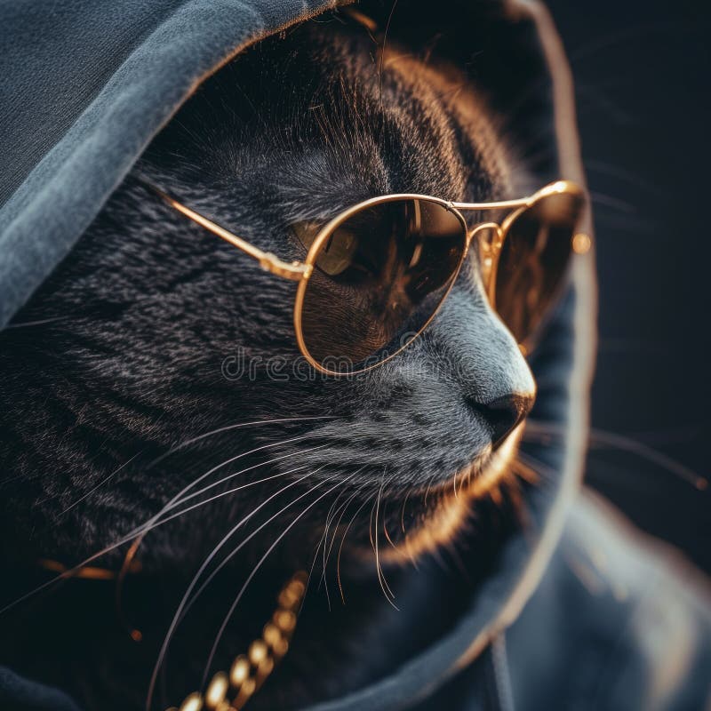 A Close Up of a Cat Wearing Sunglasses and Gold Chains, AI Stock Photo ...