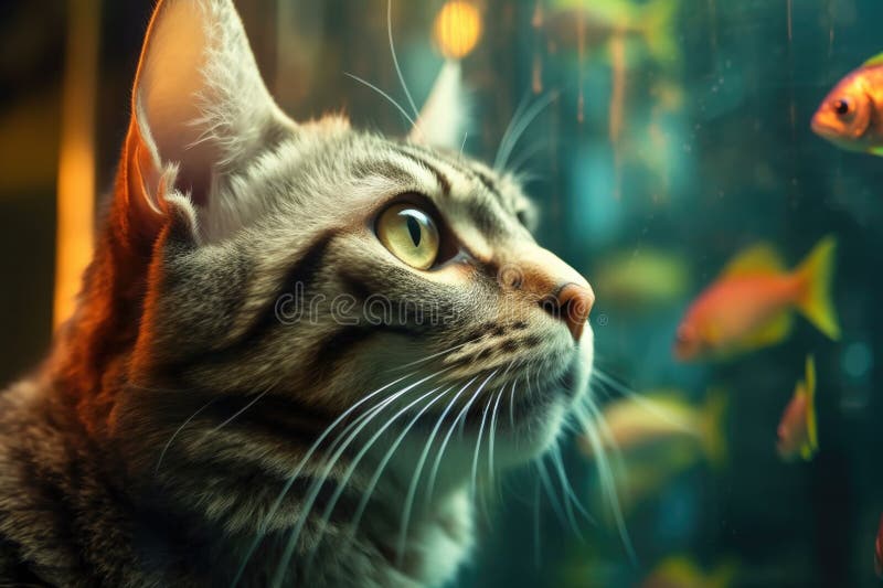 Close-up of Cats Eyes Focused on Aquarium Fish Stock Illustration ...