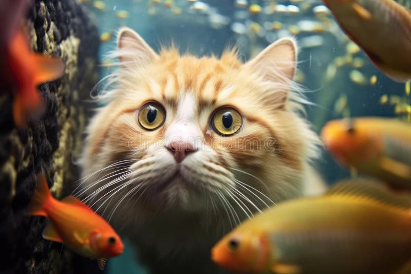 Close-up of Cats Eyes Focused on Fish in Aquarium Stock Illustration ...