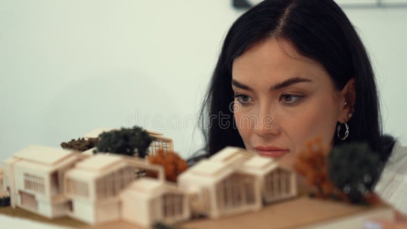 Close Up of Caucasian Skilled Engineer Checks Architectural Model ...