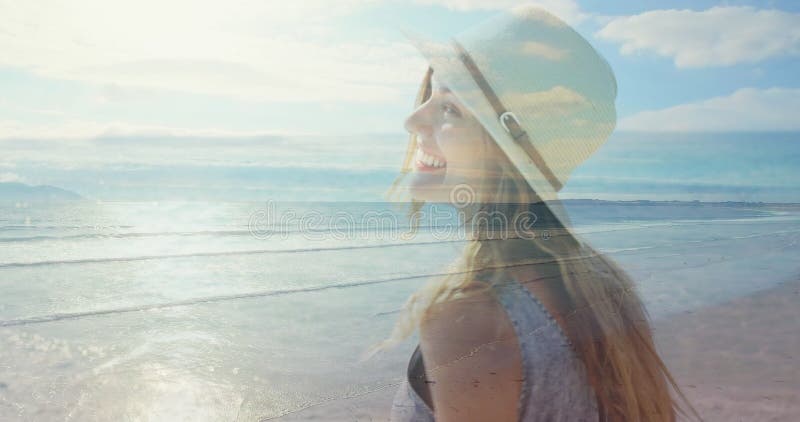 Close Up of a Caucasian Woman Walking at a Beach Stock Image - Image of ...