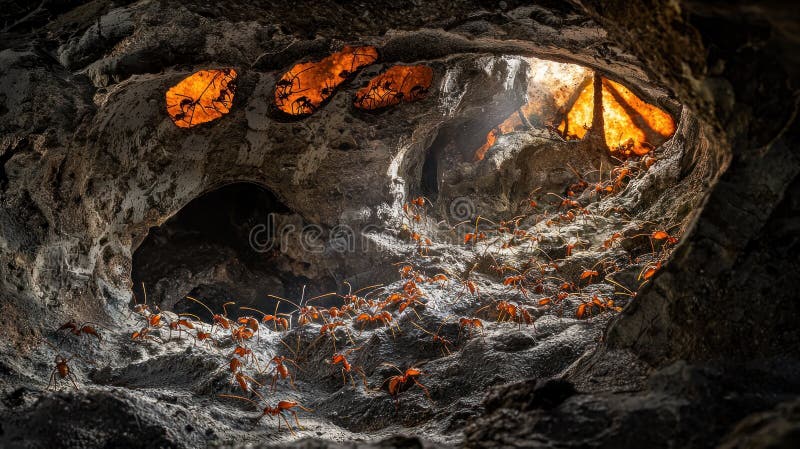 Close Up of a Cave with a Burning Fire Inside Glowing Bright Orange ...