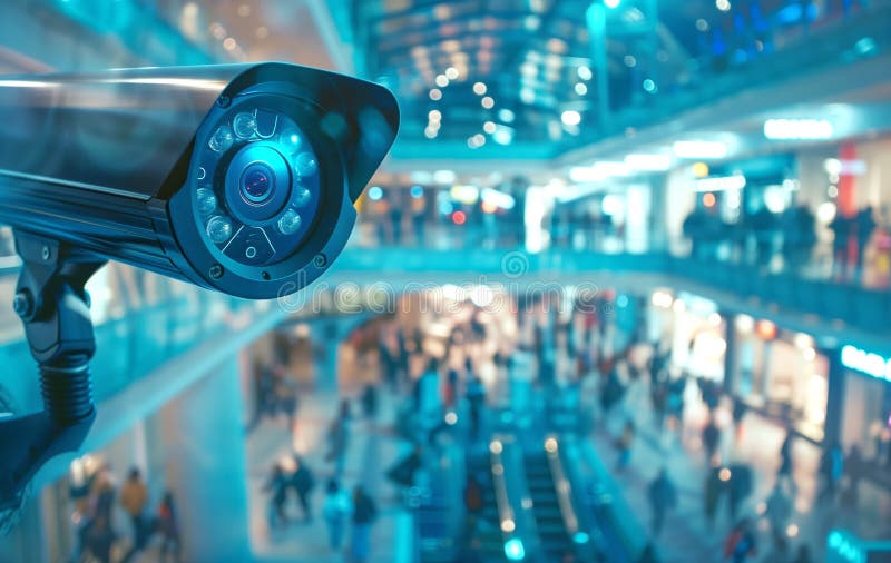 Close Up of CCTV Camera in a Shopping Mall Stock Illustration ...