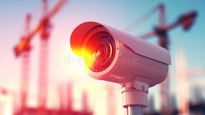 Close Up of CCTV Camera Mounted on Pole, Capturing Construction Site ...