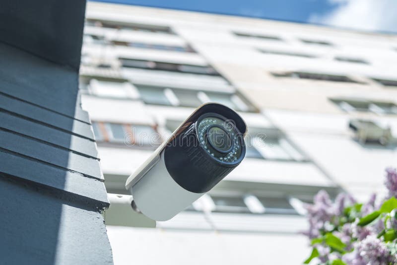 Close-up, CCTV Camera on a Multi-storey Building Stock Image - Image of ...