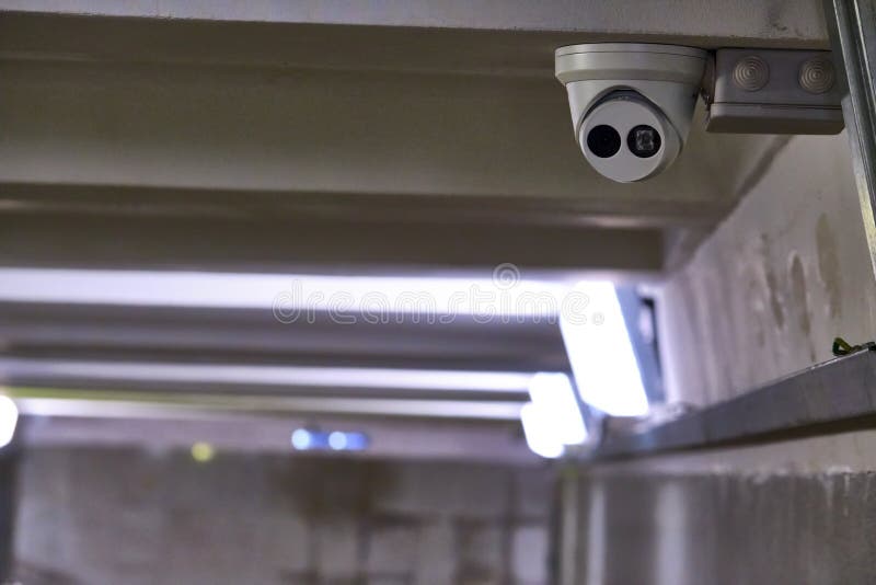 Close Up of Cctv Security Camera on the Ceiling in the Building. Record ...